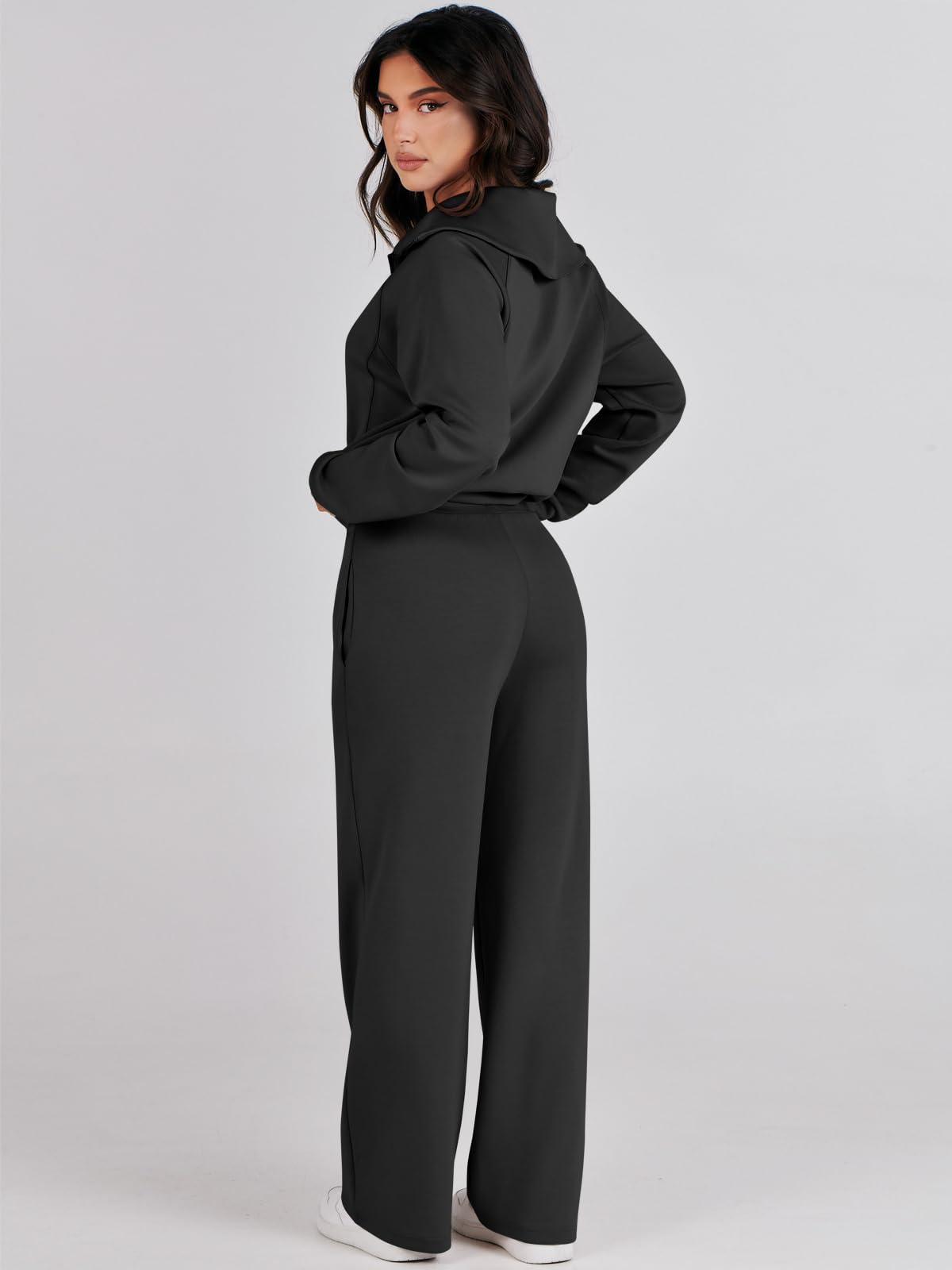 Prinbara Women 2 Piece Outfits Lounge Sets 2024 Winter Oversized Sweatshirt Wide Leg Pant Casual Matching Sweat Set Tracksuit Black Small