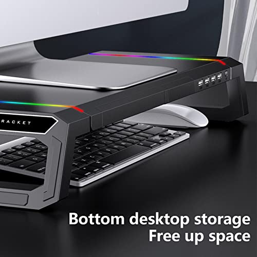 ARIOU Monitor Stand Riser, Foldable Monitor Riser Stand, Computer Monitor Stand Riser, Adjustable Height Computer Monitor Stand with USB 3.0 Hub & RGB Lights with 7 Lighting Effects, Desk Accessories