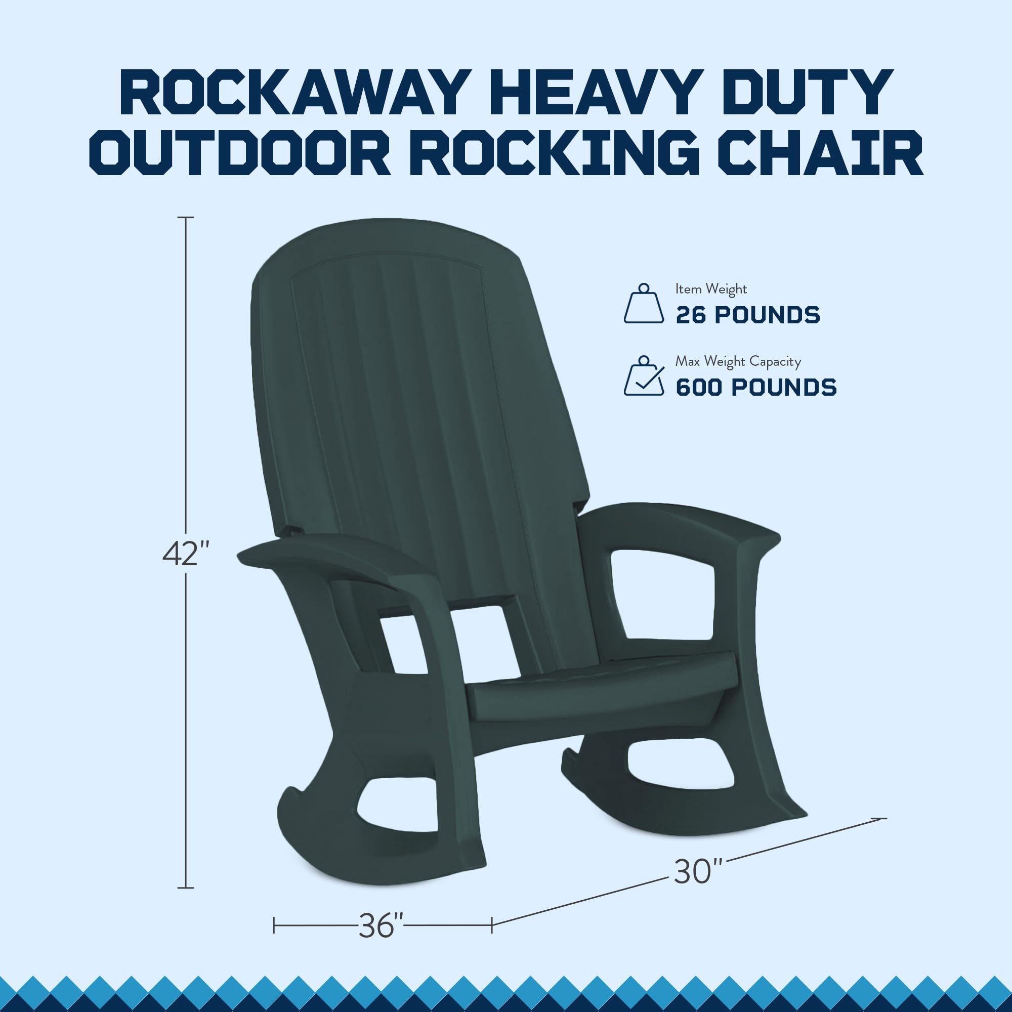 Semco Plastics Rockaway Heavy Duty Polyethylene All Weather Outdoor Rocking Chair with Backrest and Armrests for Porch, Deck and Patio, Green
