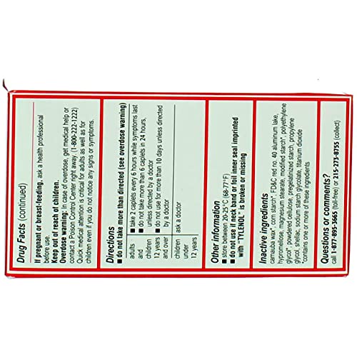 Tylenol Extra Strength Caplets, 500mg - 100 ct, Pack of 4