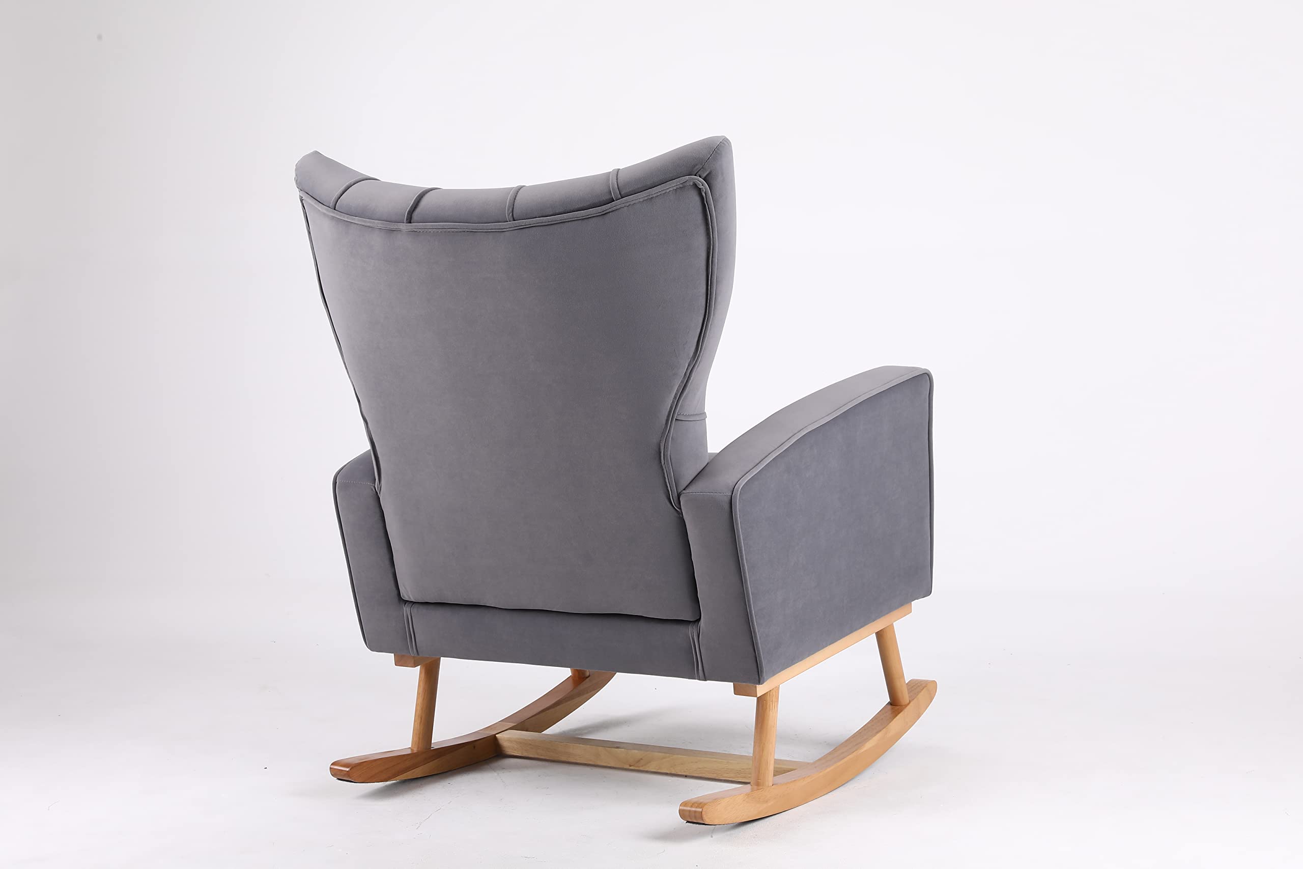 HHOK Rocking, Mid Century Modern Velvet Tufted Upholstered Rocker Armchair Padded Seat with Solid Wood Base, Accent Chair with High Backrest and Armrests for Living Room Bedroom Balcony, Grey