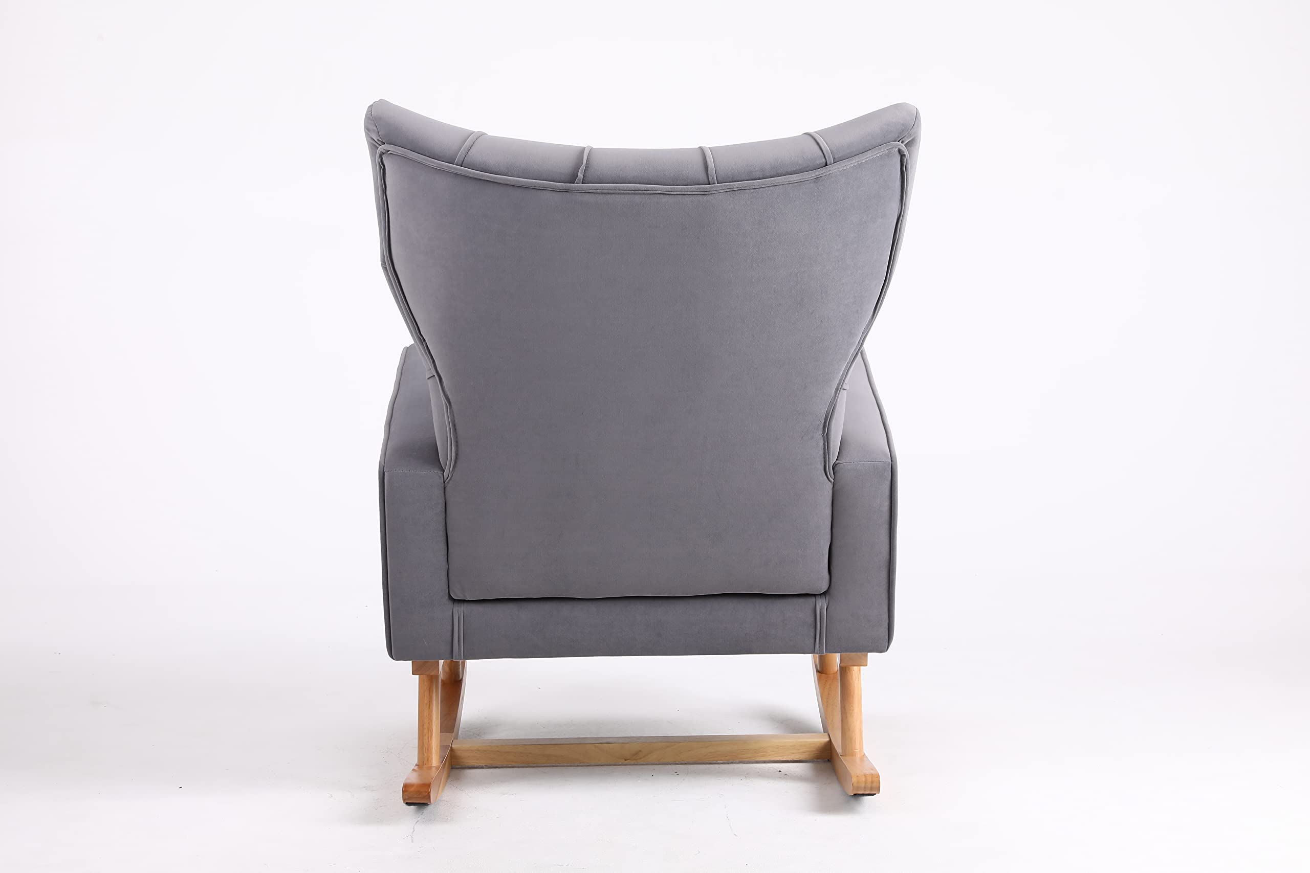 HHOK Rocking, Mid Century Modern Velvet Tufted Upholstered Rocker Armchair Padded Seat with Solid Wood Base, Accent Chair with High Backrest and Armrests for Living Room Bedroom Balcony, Grey