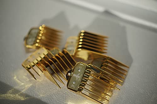 BARBER GODZ Hair Clipper Guards Guides Gold Color Coded Cutting Guides 1/8”-1 Fits For Most Of Wahl Clippers (Gold)