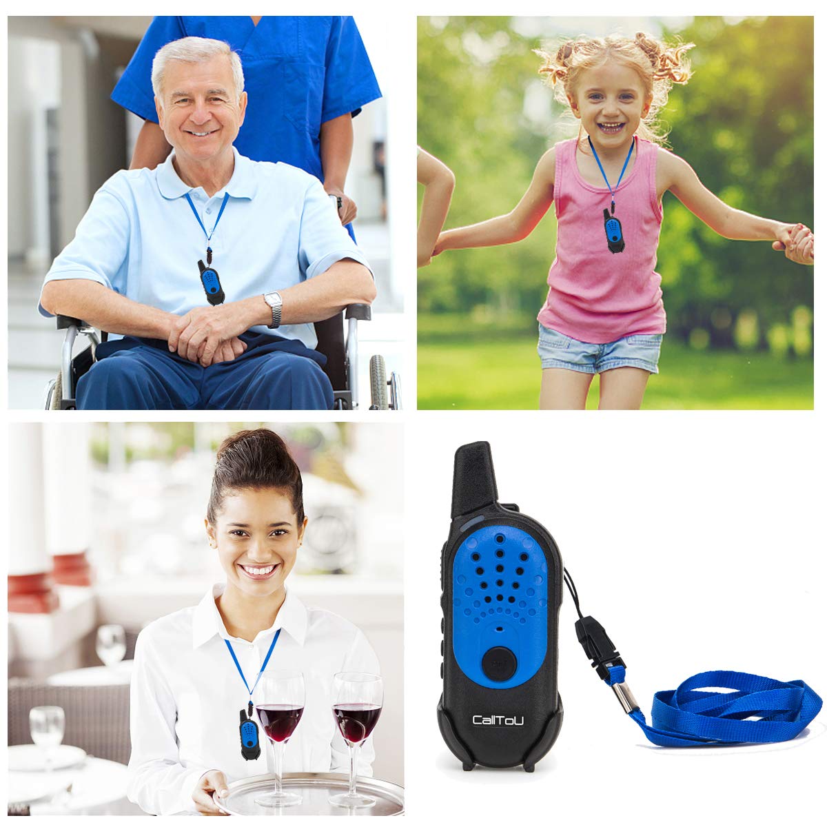 CallToU Caregiver Pager for Elderly Seniors Patient Disabled Home 2 Way Radio intercom System Mini Kids Wallkie Talkies Long Range for Outdoor