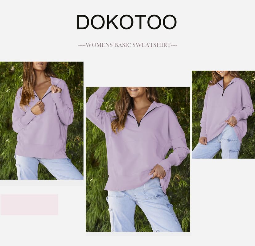 Oversized Half Zip Women's Sweatshirt Pullover Jacket by Dokotoo - Purple, X-Large