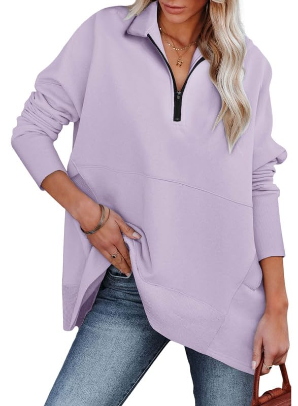 Oversized Half Zip Women's Sweatshirt Pullover Jacket by Dokotoo - Purple, X-Large