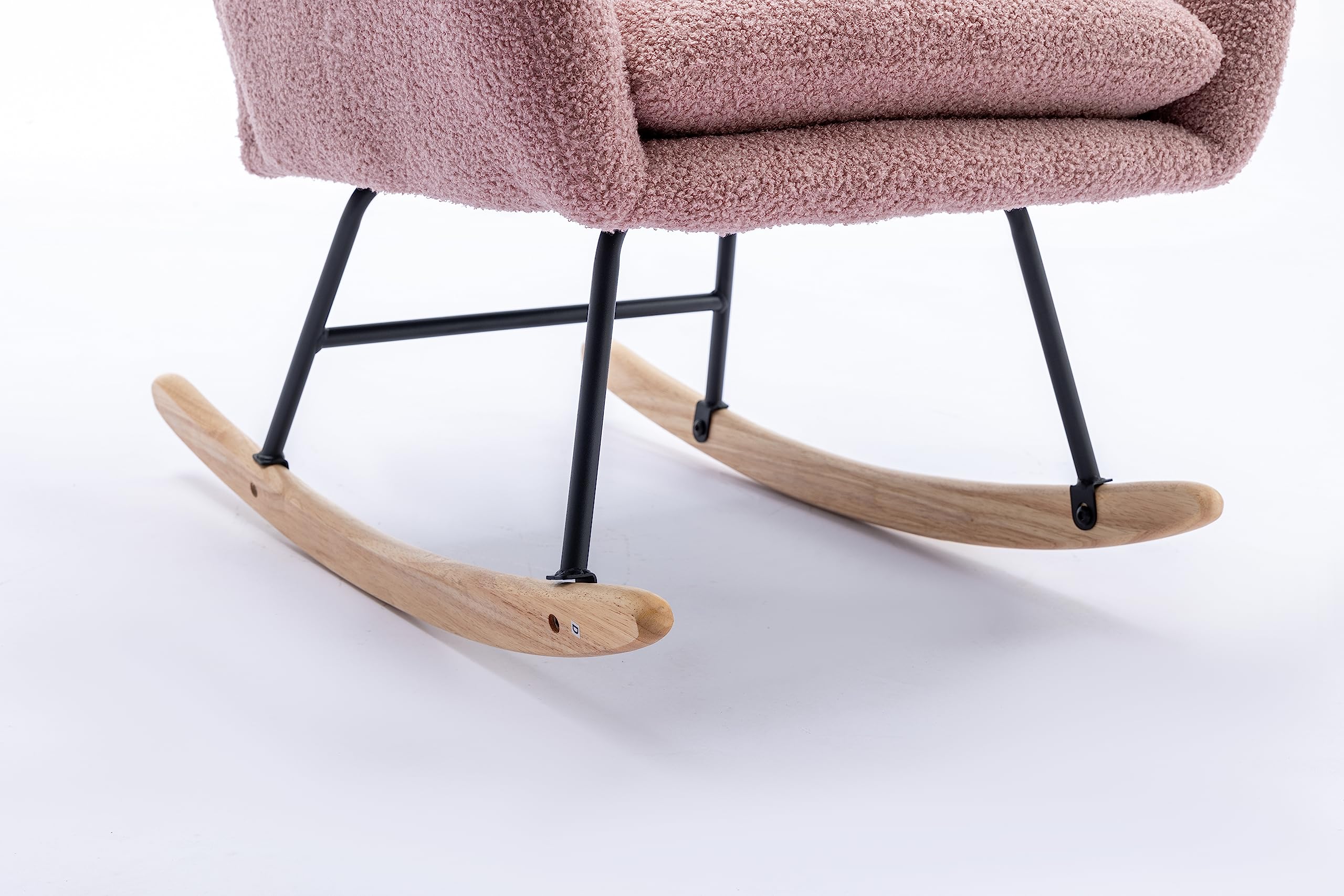 Lepfun 35.5 inch Casual, Soft Teddy Velvet Fabric Rocking Chair for Nursery,Comfy Wingback Glider Rocker with Safe Solid Wood Base for Living Room Bedroom and Balcony,Pink