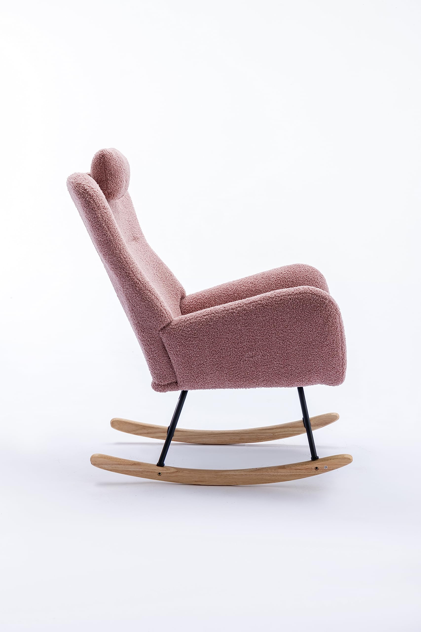 Lepfun 35.5 inch Casual, Soft Teddy Velvet Fabric Rocking Chair for Nursery,Comfy Wingback Glider Rocker with Safe Solid Wood Base for Living Room Bedroom and Balcony,Pink