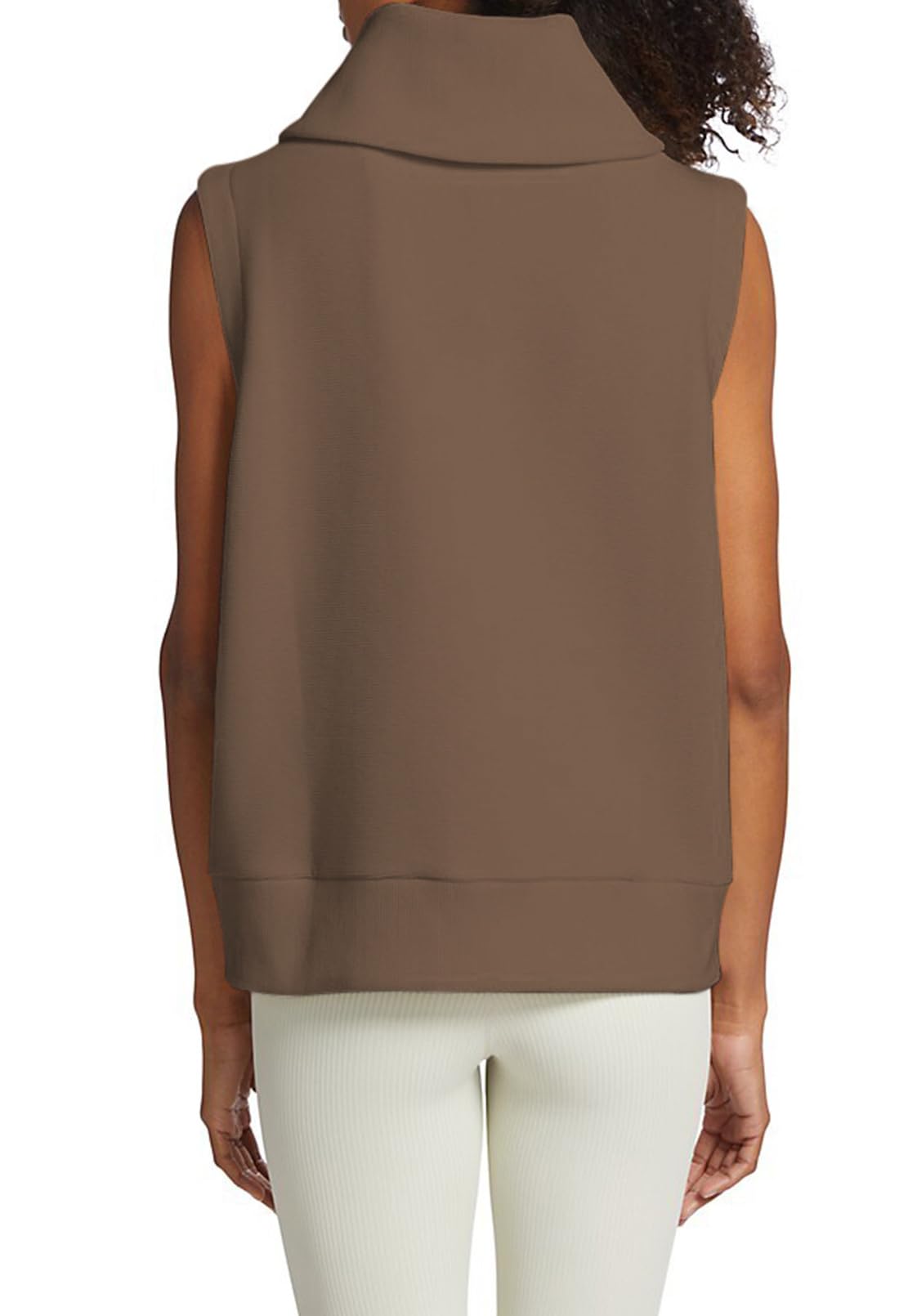 Viottiset Women's Ribbed Full Zip Lapel Collar Sleeveless Sweatshirt Sweater Vest Fall Casual Top Brown M