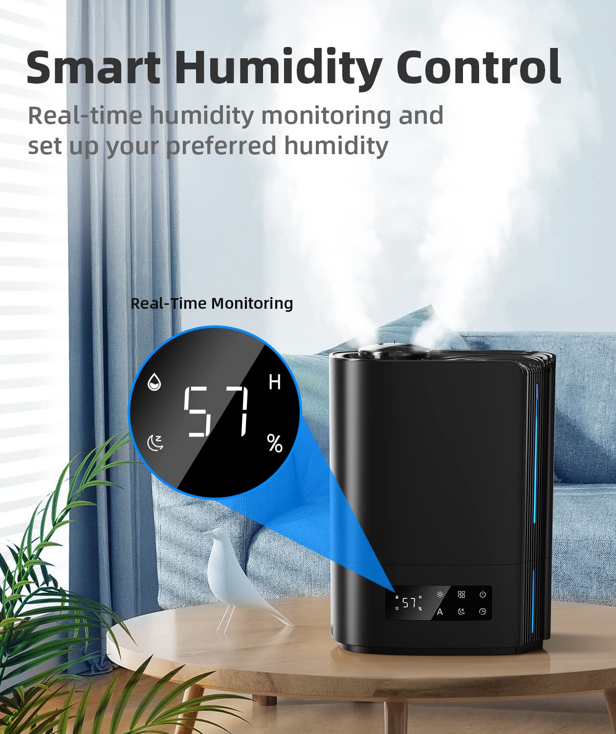 BREEZOME 6L Humidifiers for Bedroom Large Room & Essential Oil Diffuser, Ultrasonic Top Fill Cool Mist Humidifiers for Baby, Plants, Nursery Last up to 60 Hours, Smart Humidistat Control, Ultra Quiet