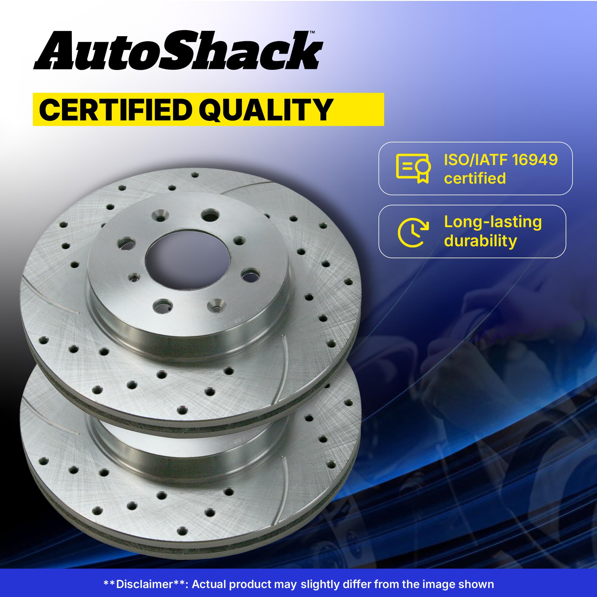 AutoShack Front Drilled Slotted Brake Rotors Silver Pair of 2 Driver and Passenger Side Replacement for 2007-2012 Nissan Sentra Versa 2009-2014 Cube 1.8L 2.0L FWD PR41465DSZPR