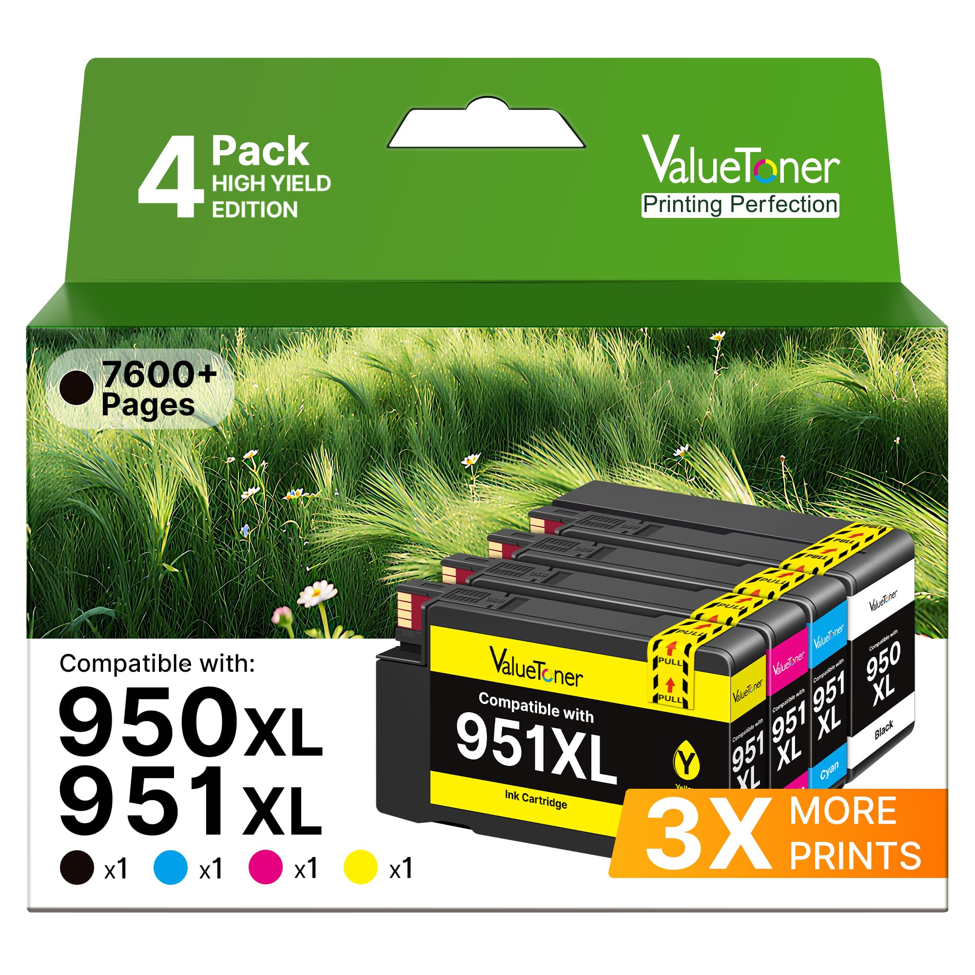 Valuetoner Compatible Ink Cartridge Replacement for HP 950XL 951XL 950 XL 951 XL for Officejet Pro 8600 8610 8100 8615 8620 8630 8660 251dw Printer 4 Pack Tray (1 Black,1 Cyan,1 Magenta,1 Yellow)