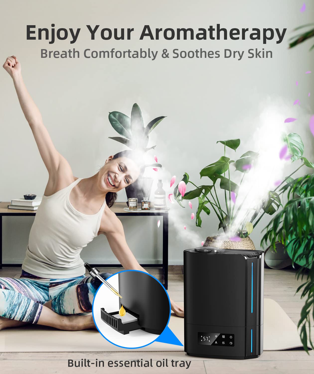 BREEZOME 6L Humidifiers for Bedroom Large Room & Essential Oil Diffuser, Ultrasonic Top Fill Cool Mist Humidifiers for Baby, Plants, Nursery Last up to 60 Hours, Smart Humidistat Control, Ultra Quiet