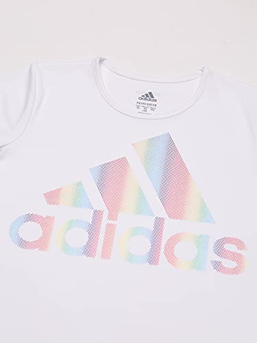 adidas Girls' Big Short Sleeve Scoop Neck Tee T-Shirt, White BOS Foil Rainbow, Large