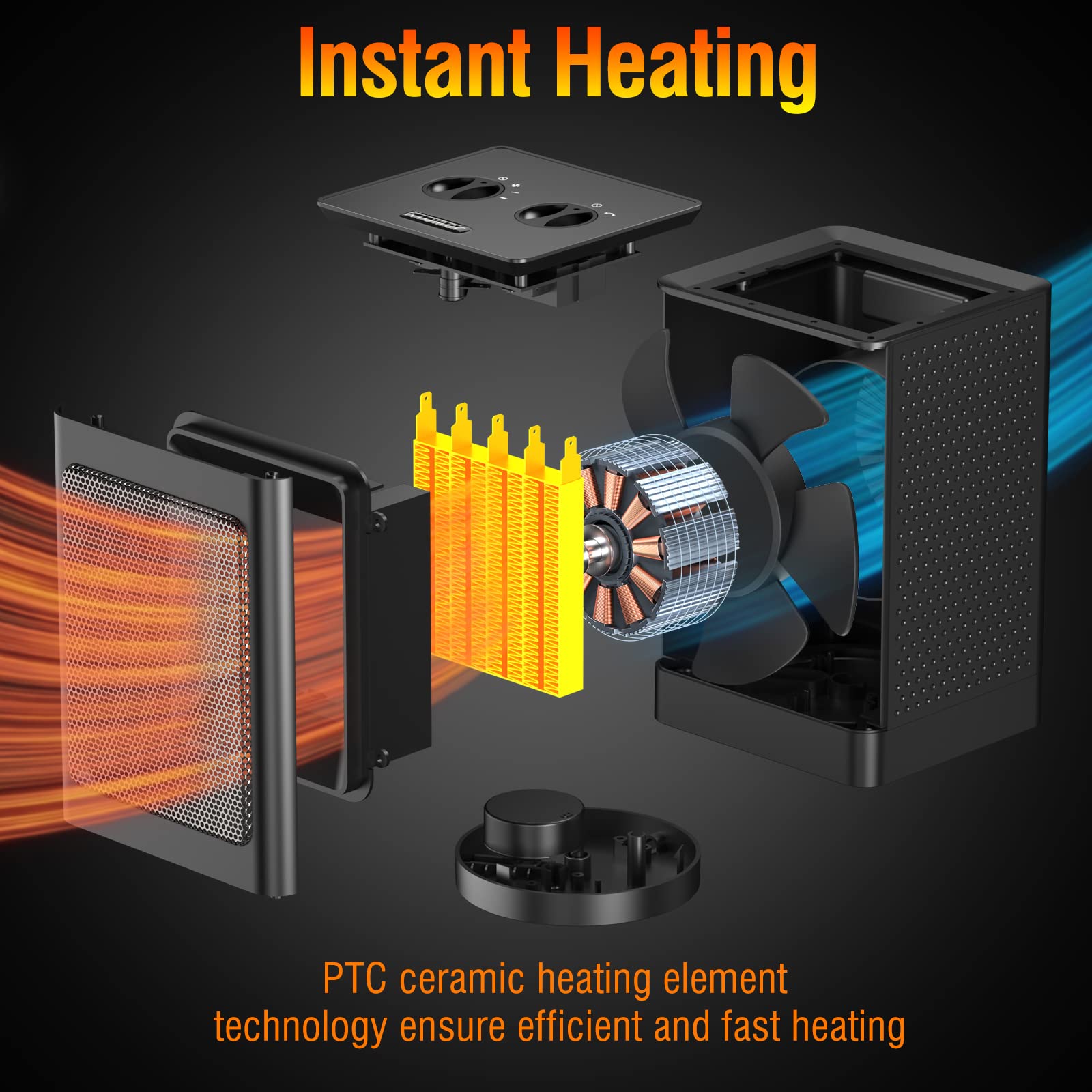 Space Heater, 1500W Portable Heater, 60°Oscillating Electric Heater, Heater for Home