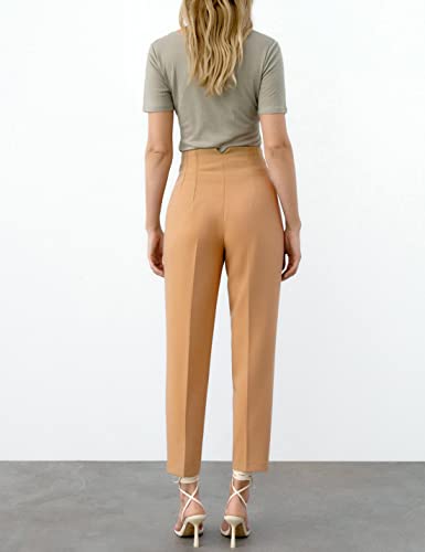 Ugerlov Women's High Waisted Dress Pants Work Business Casual Slacks Tapered Ankle Pants with Pockets, Orange Yellow Large