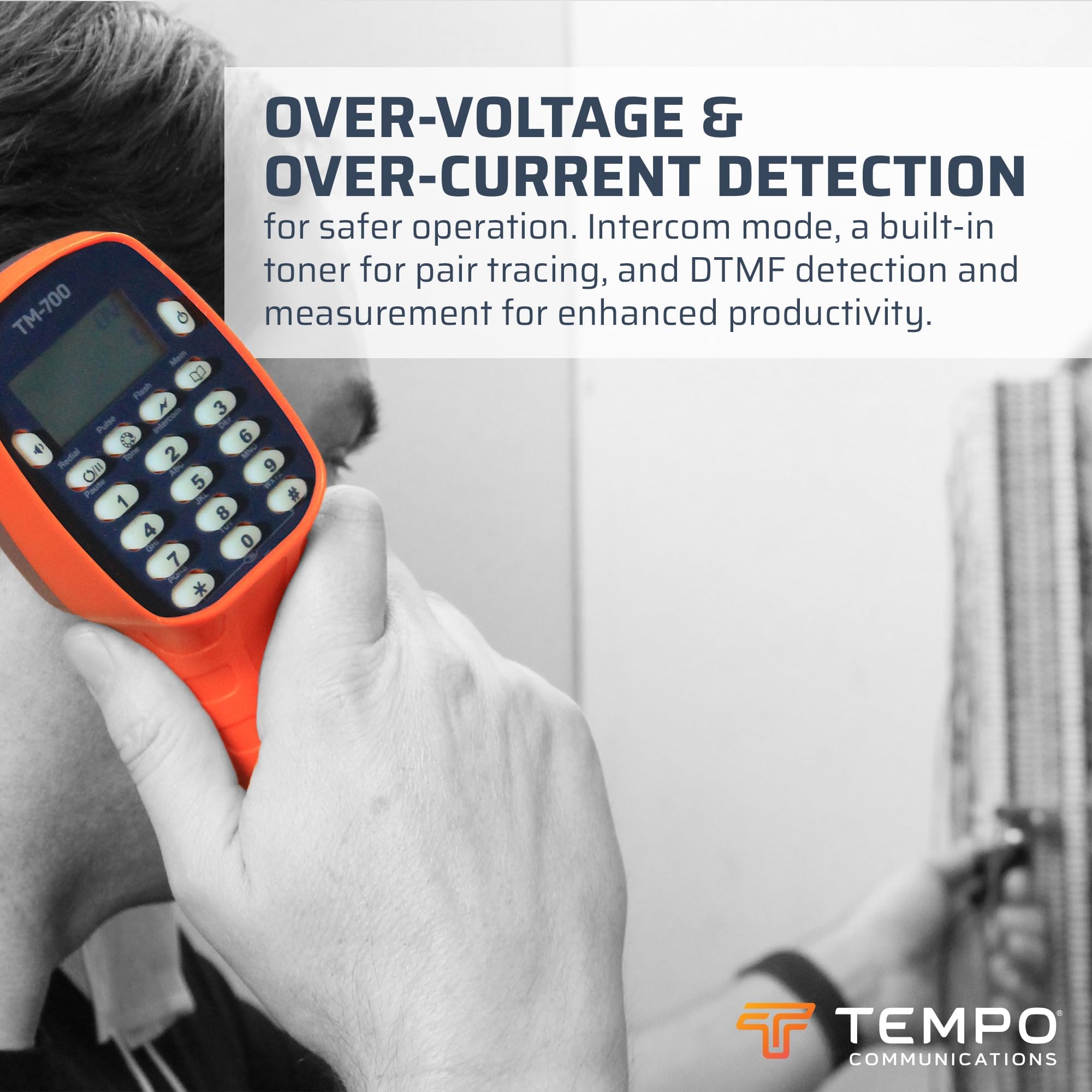 Tempo Communications TM-700 Butt Set/Lineman Telephone Test Set with LCD Display - Professional Grade (Latest Model)
