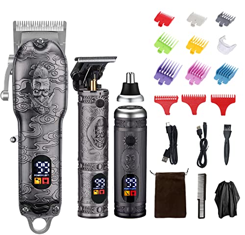 EHJYO Hair Clippers for Men, Professional Cordless Clippers for Hair Cutting Barber Clippers and Trimmers Set,USB Rechargeable T-Blade/Beard/Nose Hair Trimmer Set, Gifts for Men Dad Husband Gray
