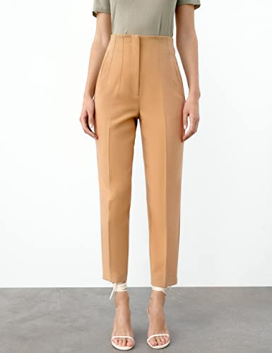 Ugerlov Women's High Waisted Dress Pants Work Business Casual Slacks Tapered Ankle Pants with Pockets, Orange Yellow Large