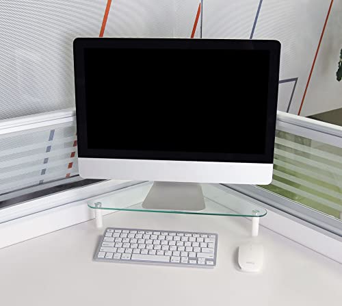 Kantek Corner Desk Glass Computer Monitor Stand Riser, 5mm Tempered Glass Platform, Holds Up to 40 Lbs, Keyboard Storage, 19.7" X 11" X 3.25", Clear