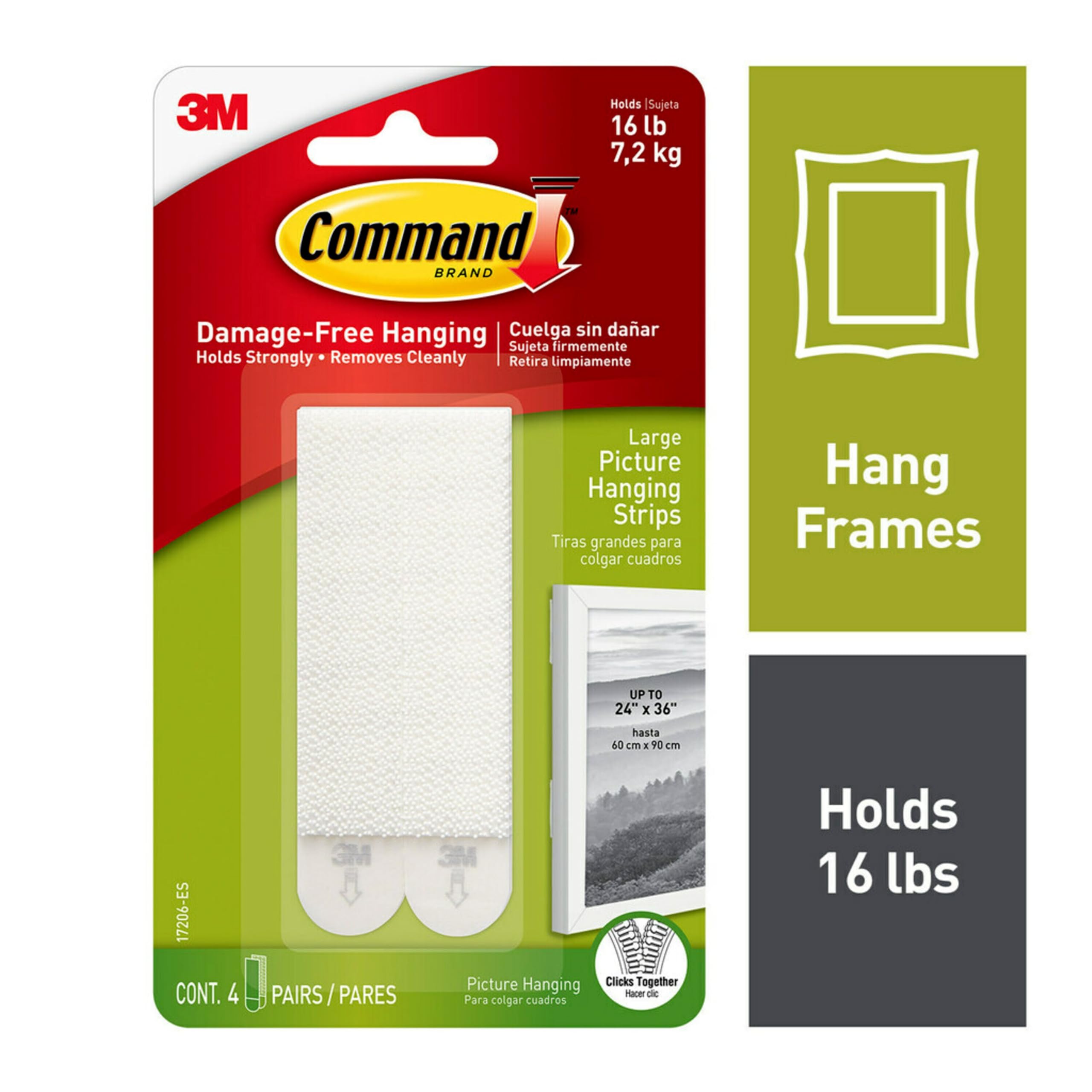 Command 17206 Picture Strip, Detachable, 7200 g, 4 Sets of 2 Stripes, Size L, White