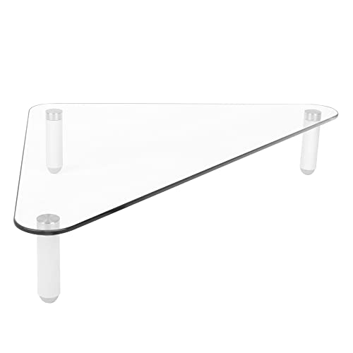 Kantek Corner Desk Glass Computer Monitor Stand Riser, 5mm Tempered Glass Platform, Holds Up to 40 Lbs, Keyboard Storage, 19.7" X 11" X 3.25", Clear
