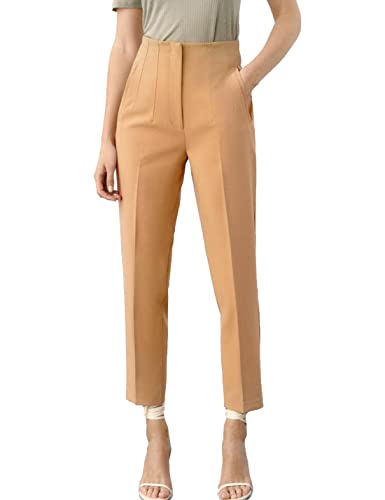 Ugerlov Women's High Waisted Dress Pants Work Business Casual Slacks Tapered Ankle Pants with Pockets, Orange Yellow Large