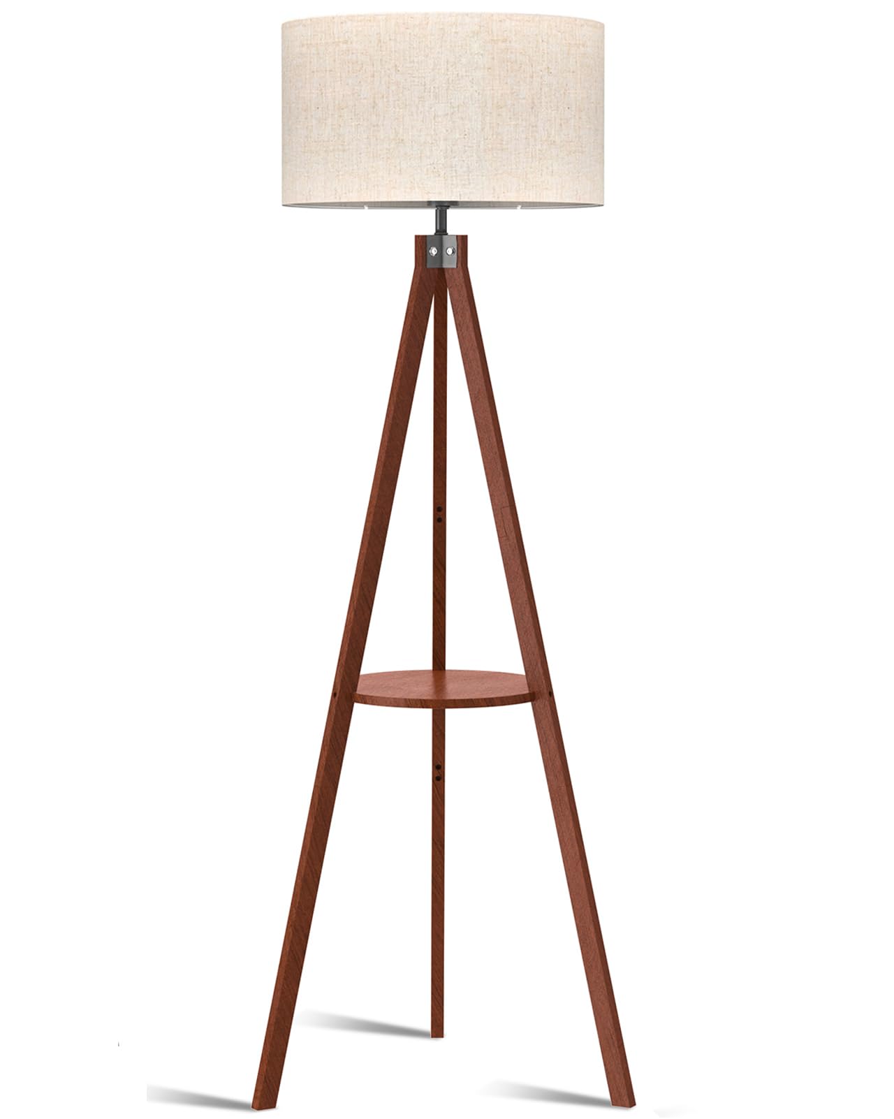 LEPOWER Tripod Floor Lamp, Mid Century Wood Standing Lamp, Modern Design Shelf Floor Lamp for Living Room, Bedroom, Office, Flaxen Lamp Shade with E26 Lamp Base