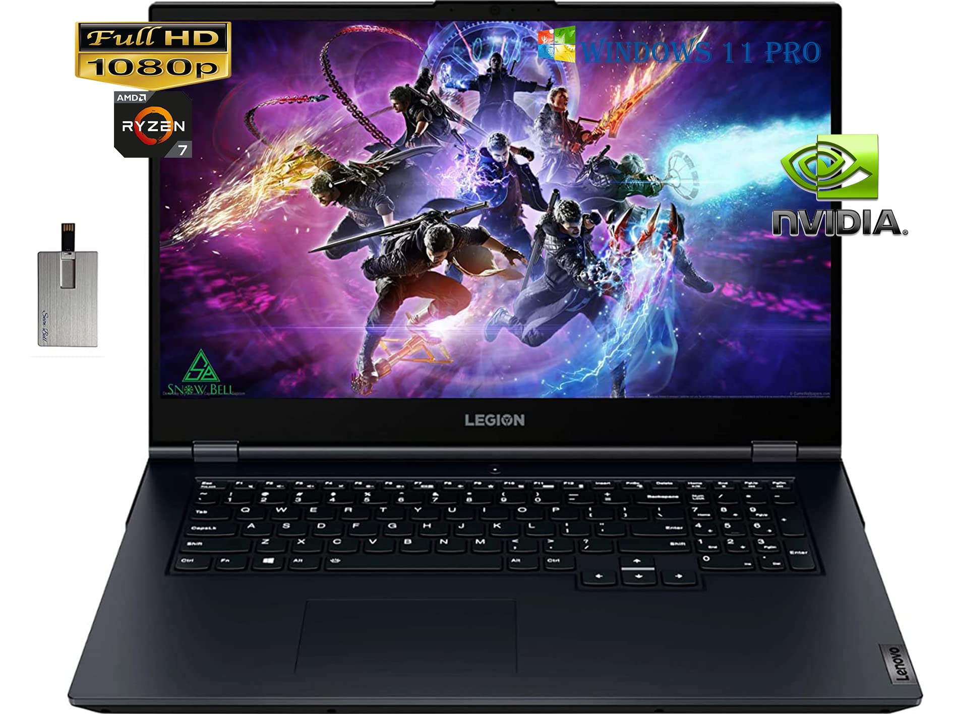 Lenovo 2023 Legion 5 17.3" 144Hz Gaming Laptop, AMD Ryzen 7 5800H, 32GB RAM, 1TB PCIe SSD, NVIDIA GeForce RTX 3050, Backlit Keyboard, WiFi 6, Phantom Blue, Win 11 Pro, 32GB SnowBell USB Card