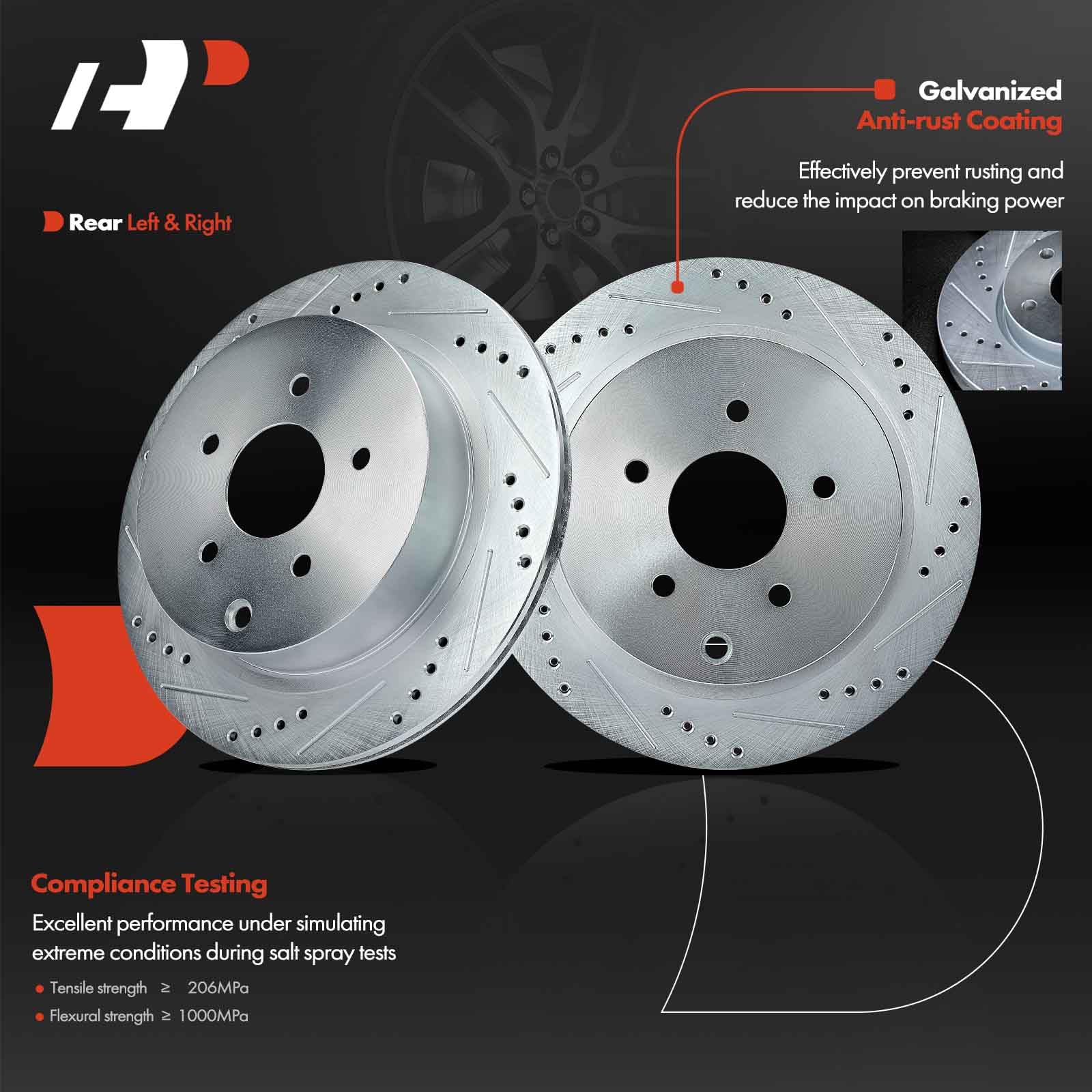 A-Premium 12.23 inch (310.6mm) Rear Drilled and Slotted Disc Brake Rotors Compatible with Select Nissan and Infiniti Models - Pathfinder 2013-2019, Quest, Murano, Q50, Q60, Q70, FX35, FX37, M37