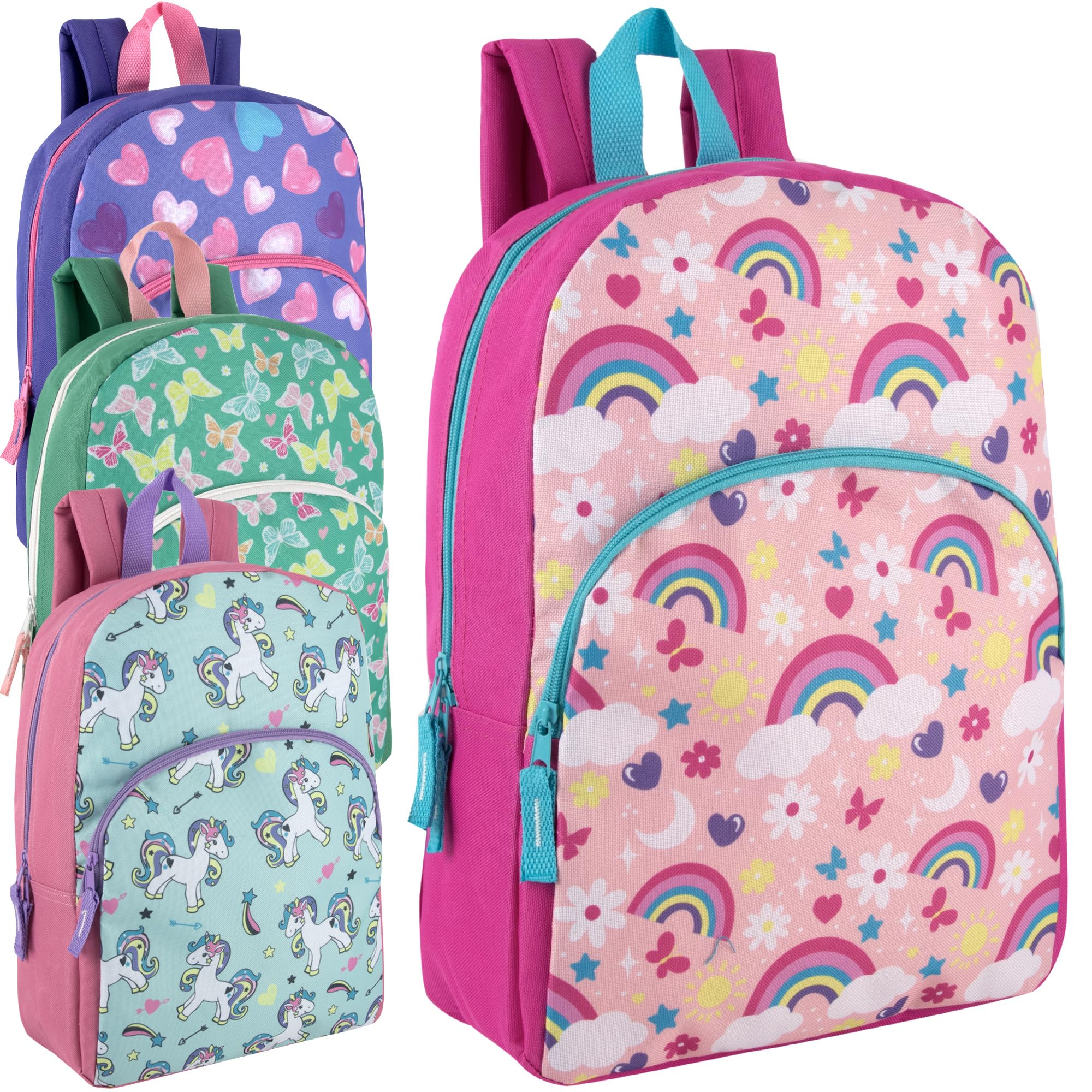 Trail maker Wholesale Kids Backpacks for Boys, Girls Bulk Backpacks 24 Pack with Fun Patterns, Adjustable Padded Straps (Boys Assorted Colors)