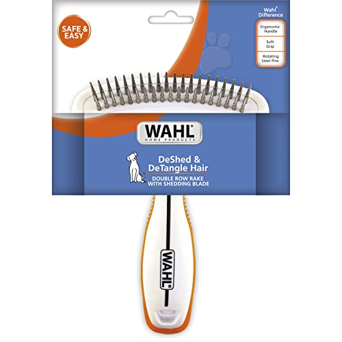 WAHL 2-in-1 Combination Double Row Pet Rake with Hair Shedding Blade for Dog or Cat Fur by The Brand Used by Professionals β Model 858424