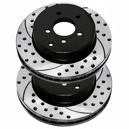 VHNROFE 2pcs Disc Brake Rotor Set Rear Left Right Black Electrolysis Coated Steel Performance Drilled and Slotted for Nissan for Murano for Pathfinder for Quest