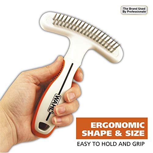 WAHL 2-in-1 Combination Double Row Pet Rake with Hair Shedding Blade for Dog or Cat Fur by The Brand Used by Professionals β Model 858424
