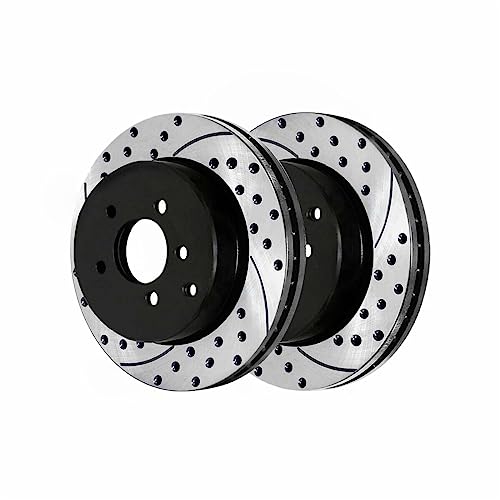 VHNROFE 2pcs Disc Brake Rotor Set Rear Left Right Black Electrolysis Coated Steel Performance Drilled and Slotted for Nissan for Murano for Pathfinder for Quest