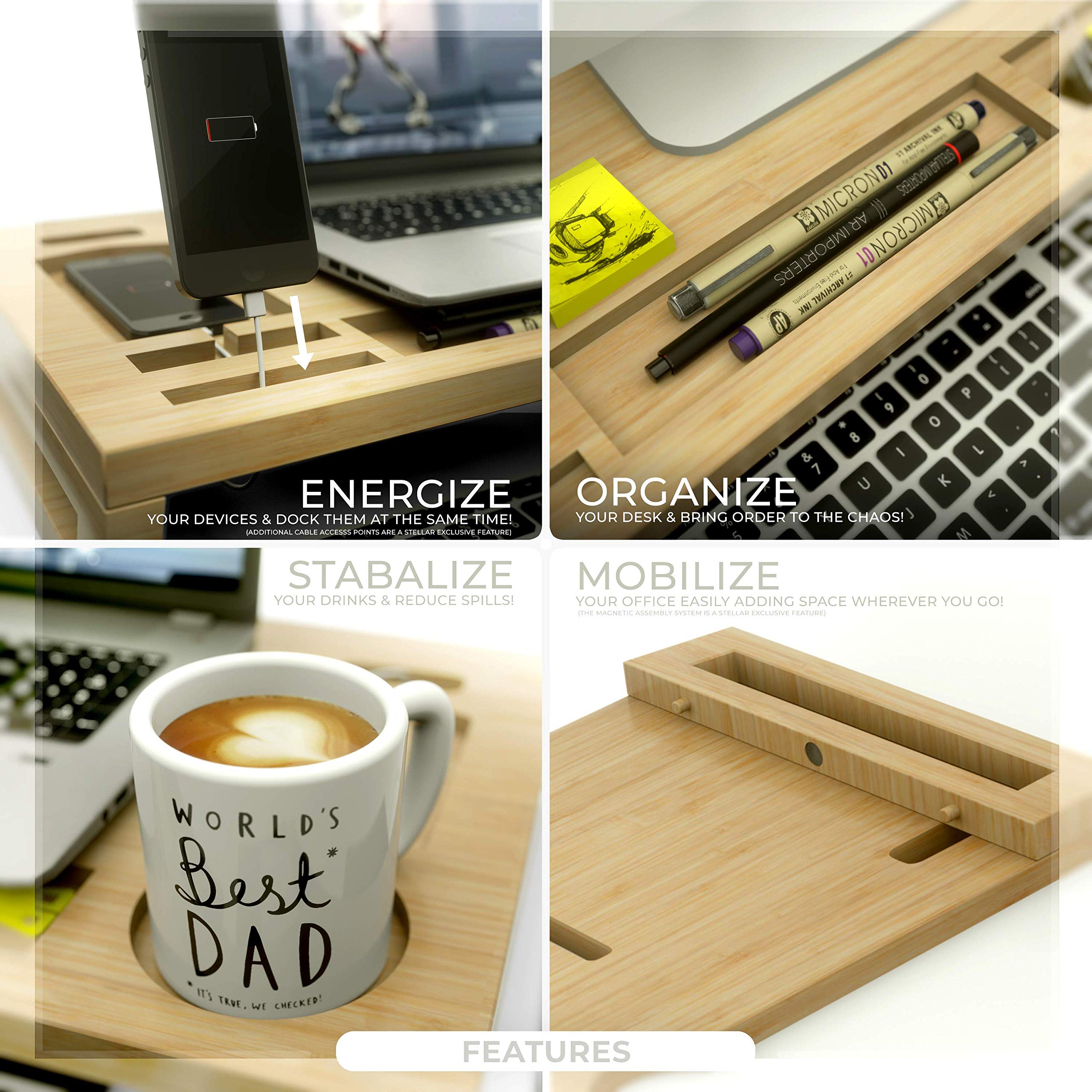 Bamboo Monitor / Laptop Stand by Stellar Importers | Desk Organizer | Riser | Cable and Airflow Management | Elevate Your Perspective