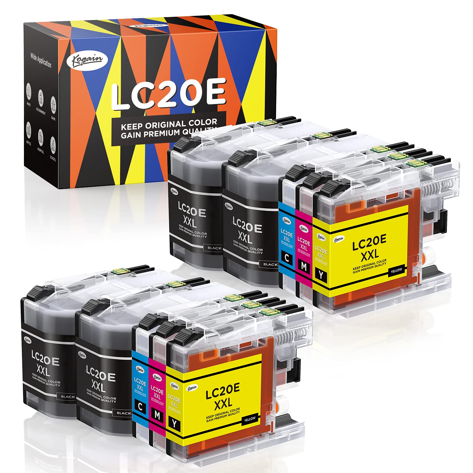 Kogain Compatible LC20EXXL Ink Cartridges Replacement for Brother LC20EXXL Ink cartridges, Work for Brother MFC-J985DW MFC-J775DW J5920DW Printer 10-Pack(4 Black, 2 Cyan, 2 Magenta, 2 Yellow)