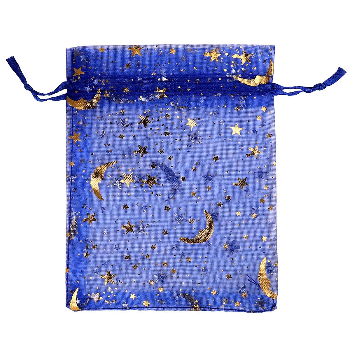 SUNGULF 100Pcs Sheer Organza Drawstring Pouches Stars and Moon Wedding Gift Bags Blue Color 4x5 Inches