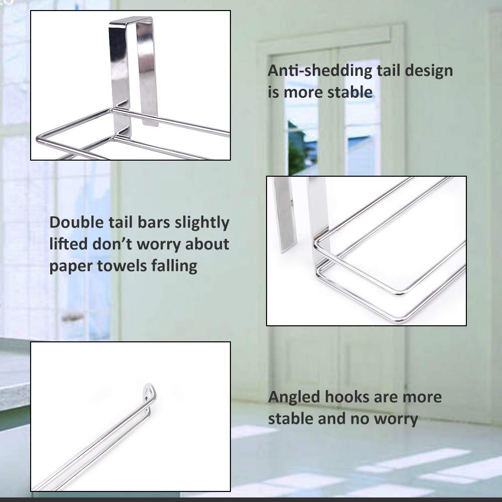 Luxsego Paper Towel Rack Under Cabinets, 1.4" Hanging & No Drilling Paper Towel Hanger for Kitchen Cabinets Bathroom Shelf, Stainless Steel, Double Support (Large)