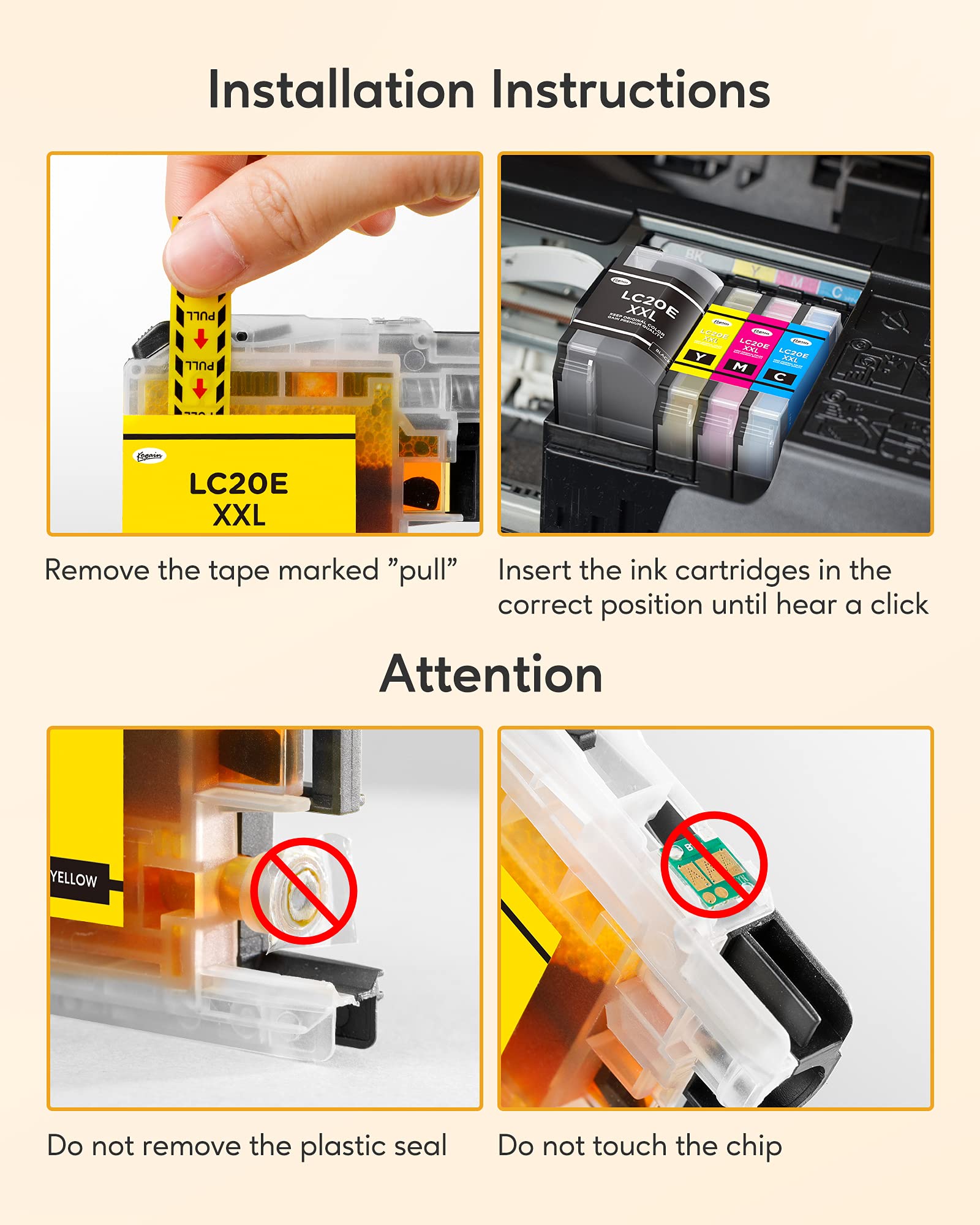 Kogain Compatible LC20EXXL Ink Cartridges Replacement for Brother LC20EXXL Ink cartridges, Work for Brother MFC-J985DW MFC-J775DW J5920DW Printer 10-Pack(4 Black, 2 Cyan, 2 Magenta, 2 Yellow)