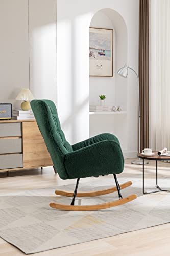 INMOZATA Rocking Chair Nursery Teddy Fabric Upholstered Glider Rocker with High Backrest, Modern Rocking Accent Chair for Nursery/Living Room/Bedroom(Green-Teddy)