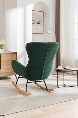 INMOZATA Rocking Chair Nursery Teddy Fabric Upholstered Glider Rocker with High Backrest, Modern Rocking Accent Chair for Nursery/Living Room/Bedroom(Green-Teddy)