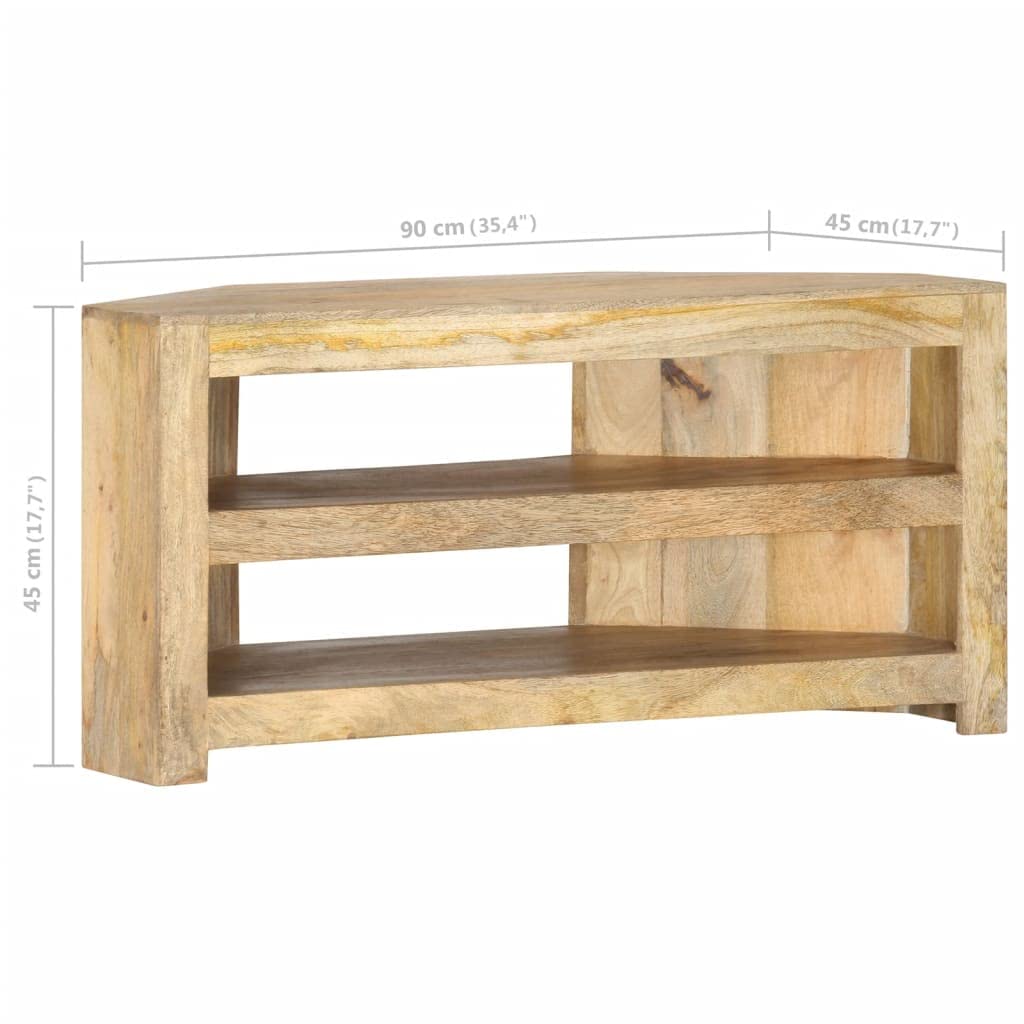Corner TV Cabinet,TV Stand, Monitor Riser, Hi-Fi Cabinet, with 2 Open Shelves, 35.4"x17.7"x17.7" Solid Mango Wood