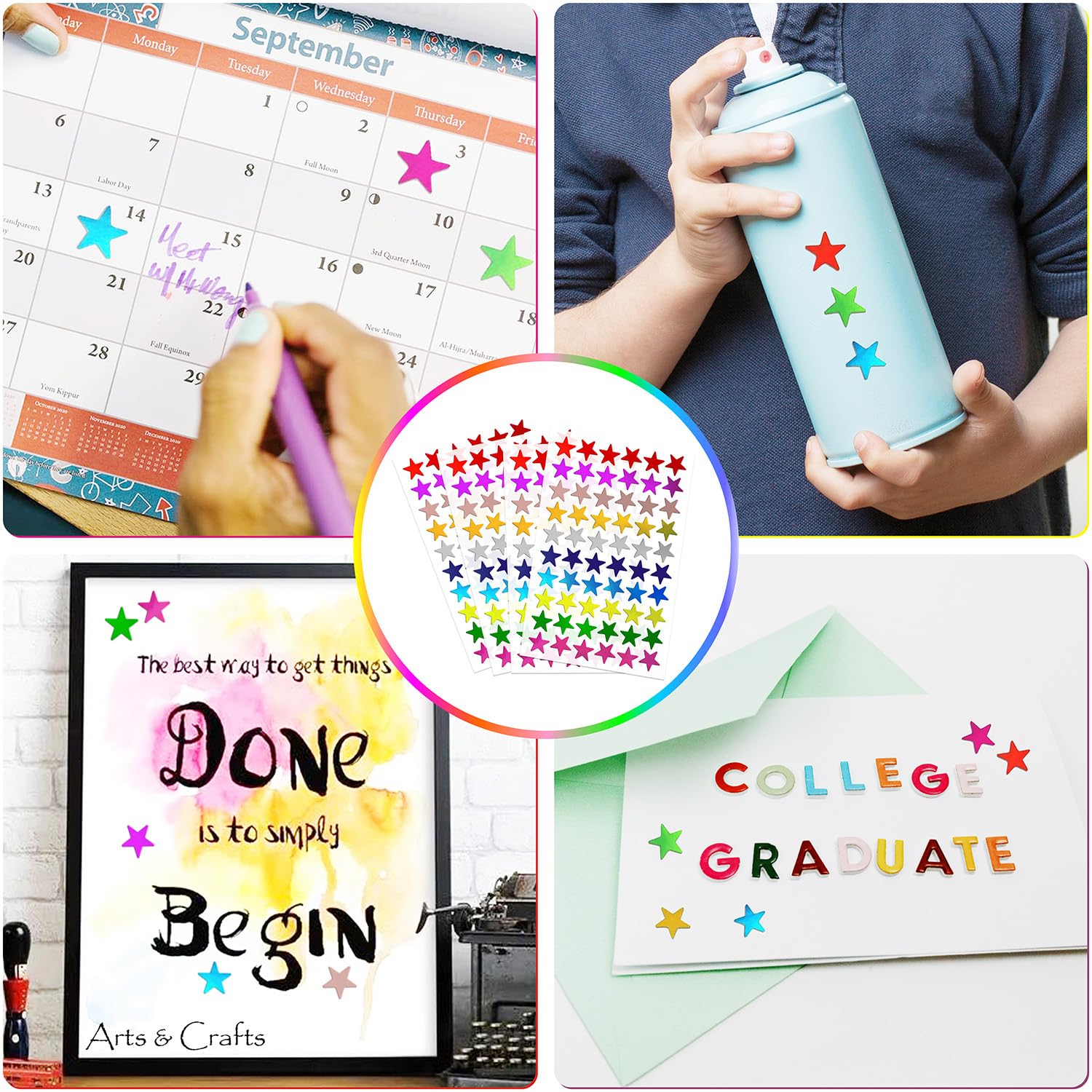 Yidelly 1200 Pack Foil Metallic Star Stickers, 10 Sparkling Colors Self-Adhesive Sticker for Kids Reward, 0.6" Diameter