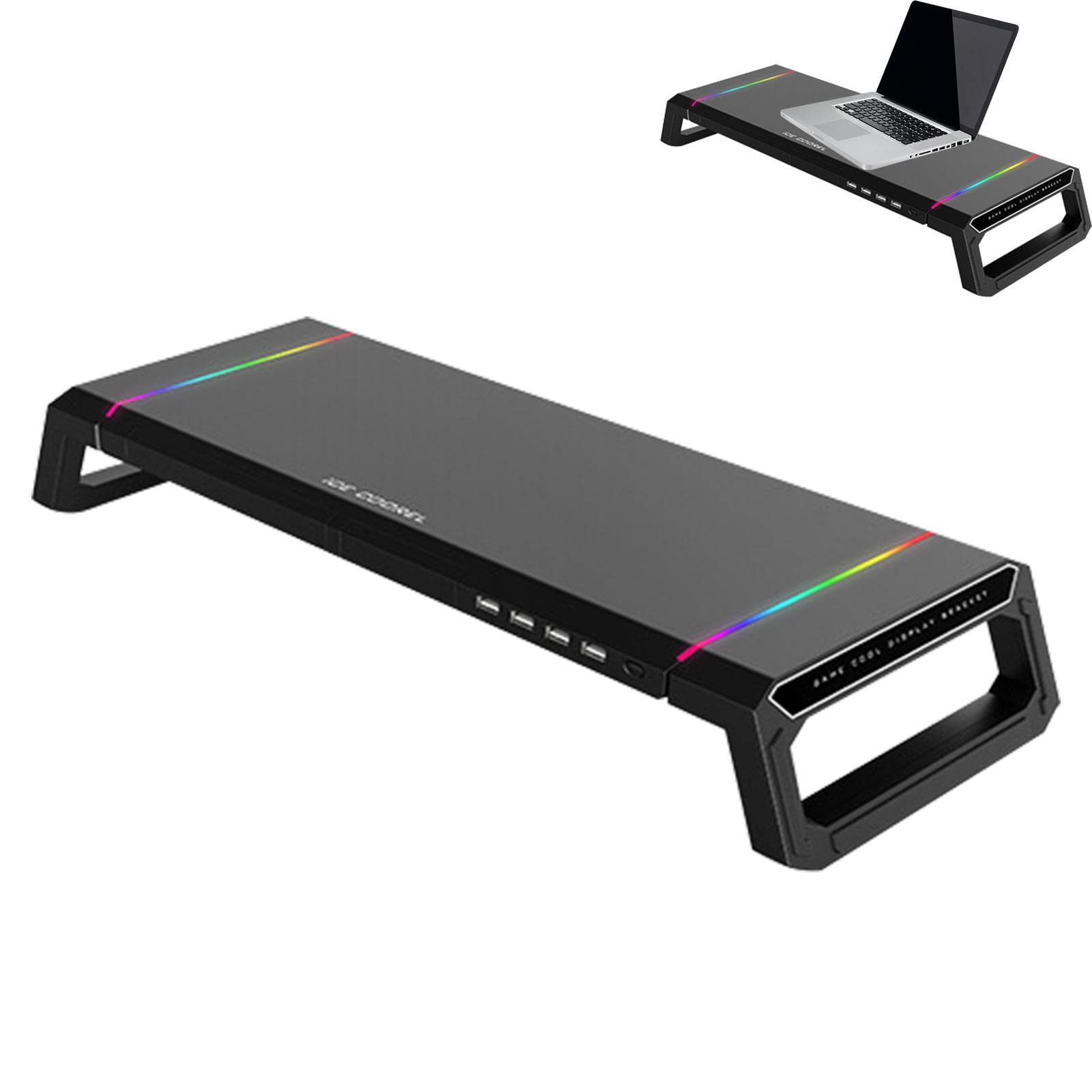 Monitor Stand Riser, Adjustable Height PC Stand Riser, RGB 4 USB3.0 Hub Ports, Foldable Computer Monitor Riser, Monitor Stand Riser For Desk, T1 Ergonomic PC Stand Riser Organizer, Desk Accessories