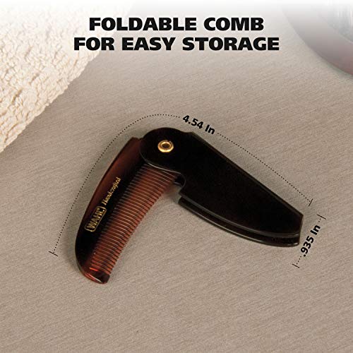 Wahl Beard & Mustache Folding Comb for Men's Grooming - Handcrafted & Hand Cut with Cellulose Acetate - Smooth, Rounded Tapered Teeth - Model 3326