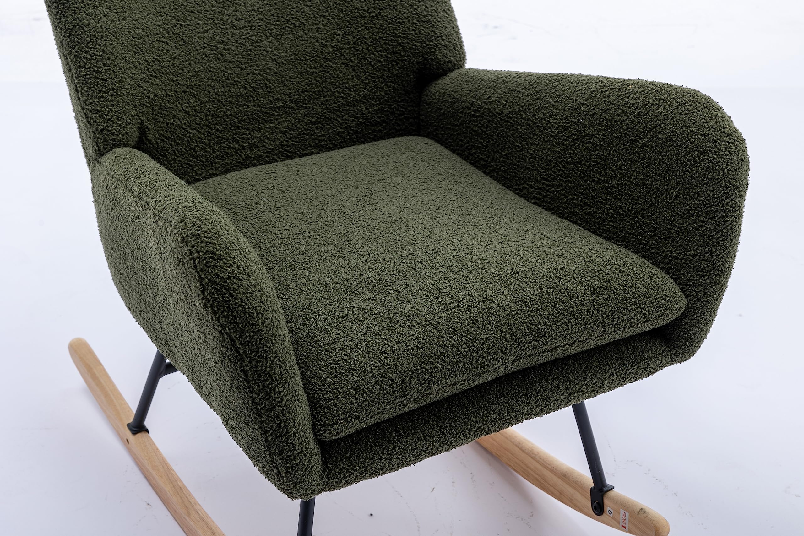 Lepfun 35.5 inch Casual, Soft Teddy Velvet Fabric Rocking Chair for Nursery,Comfy Wingback Glider Rocker with Safe Solid Wood Base for Living Room Bedroom and Balcony,Dark Green