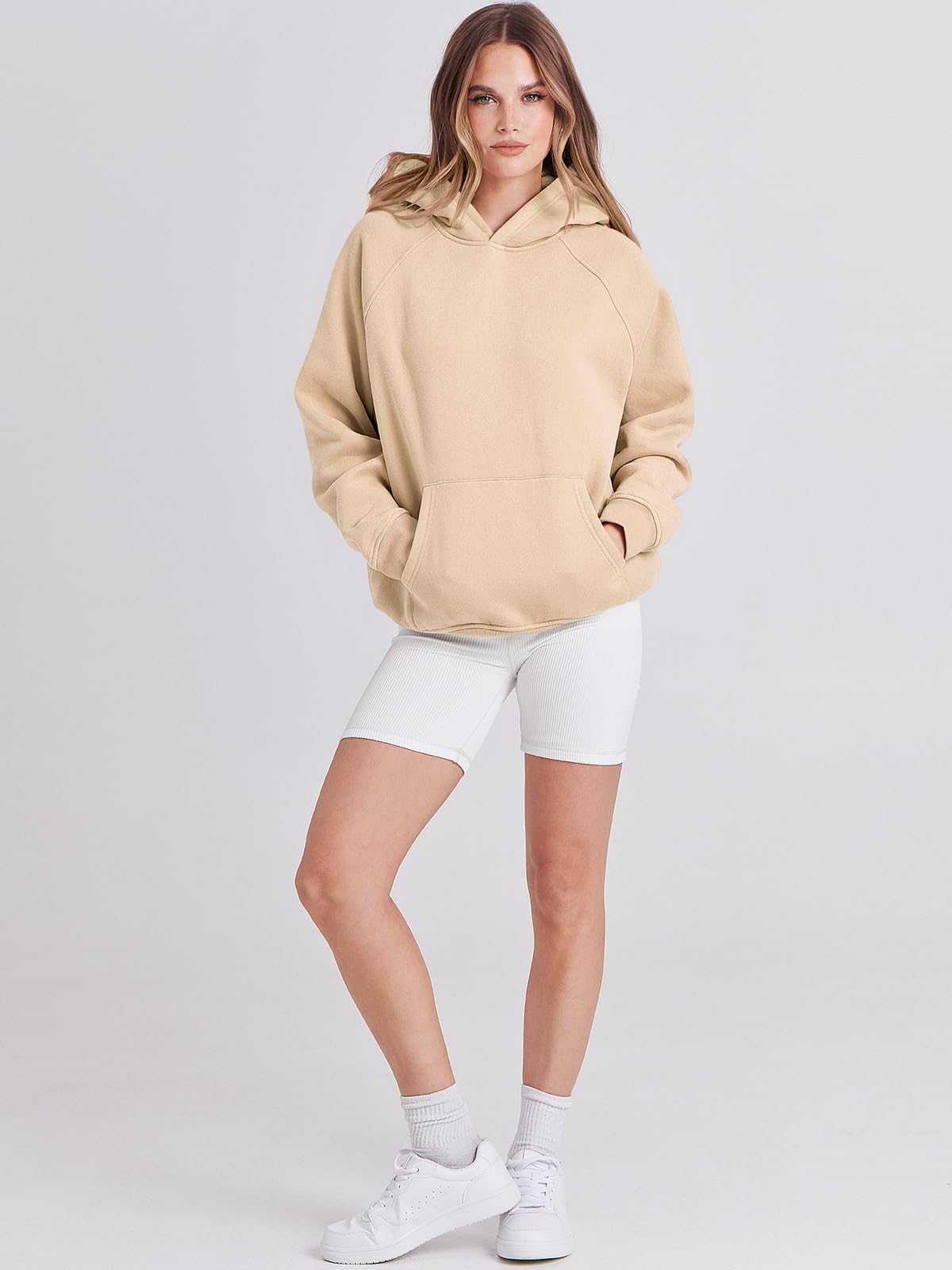 ANRABESS Women Hoodies Oversized Fleece Long Sleeve Comfy Casual Basic Pullover Sweatshirts 2025 Fall Outfits Sweater Dark Apricot Medium