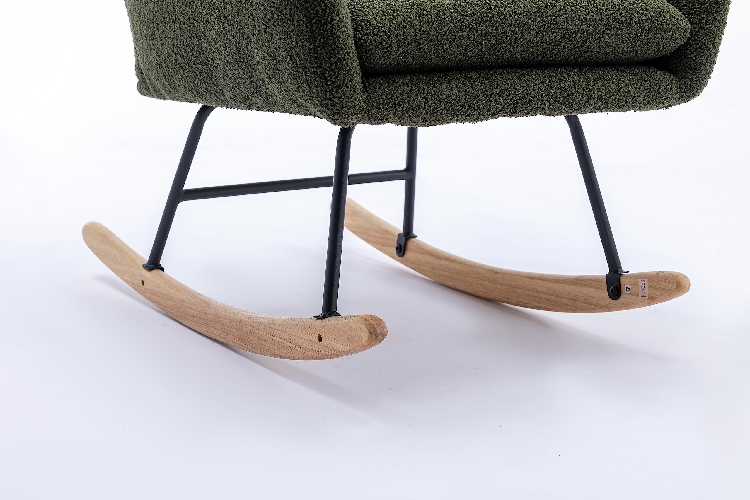 Lepfun 35.5 inch Casual, Soft Teddy Velvet Fabric Rocking Chair for Nursery,Comfy Wingback Glider Rocker with Safe Solid Wood Base for Living Room Bedroom and Balcony,Dark Green