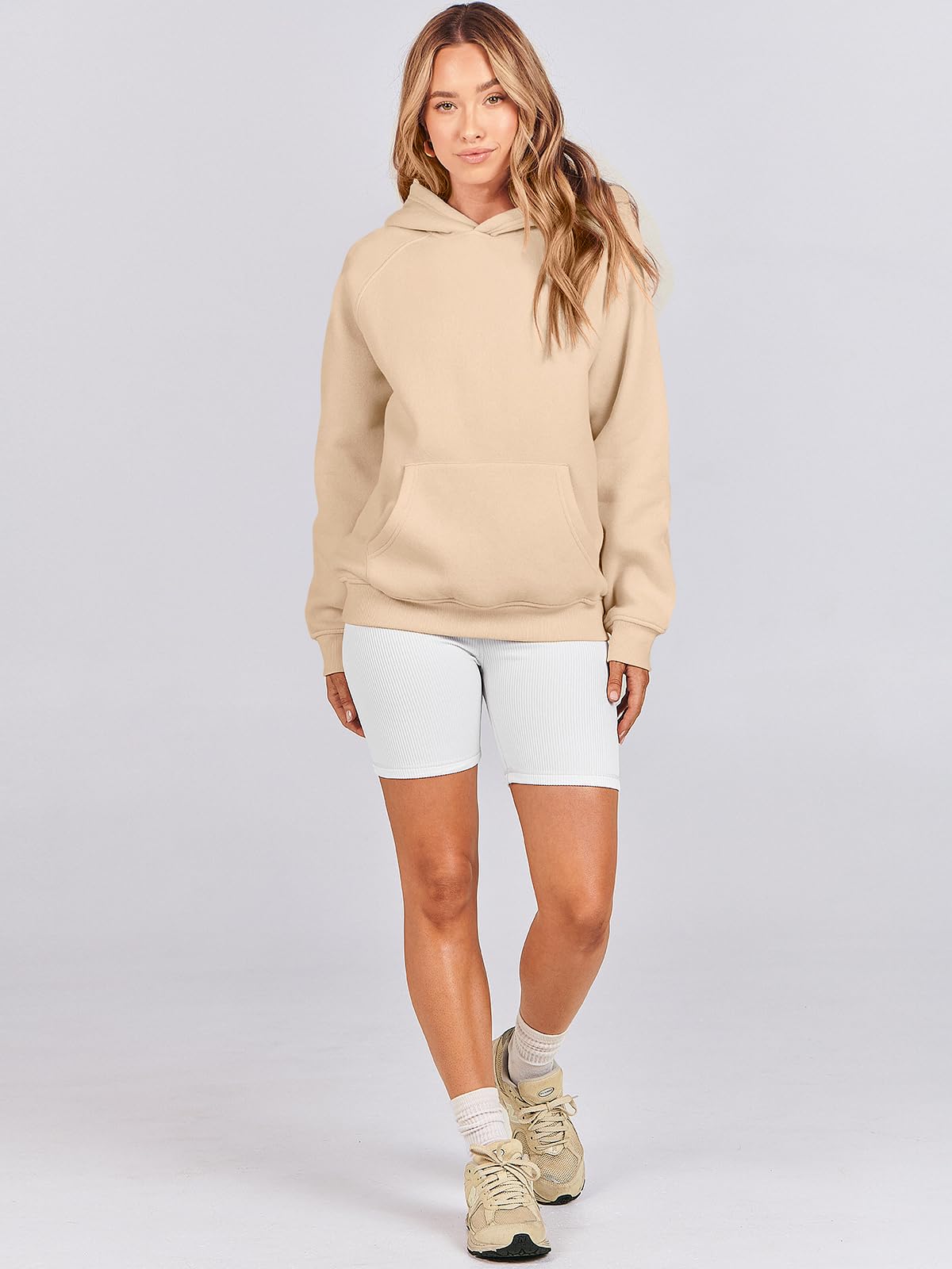 ANRABESS Women Hoodies Oversized Fleece Long Sleeve Comfy Casual Basic Pullover Sweatshirts 2025 Fall Outfits Sweater Dark Apricot Medium